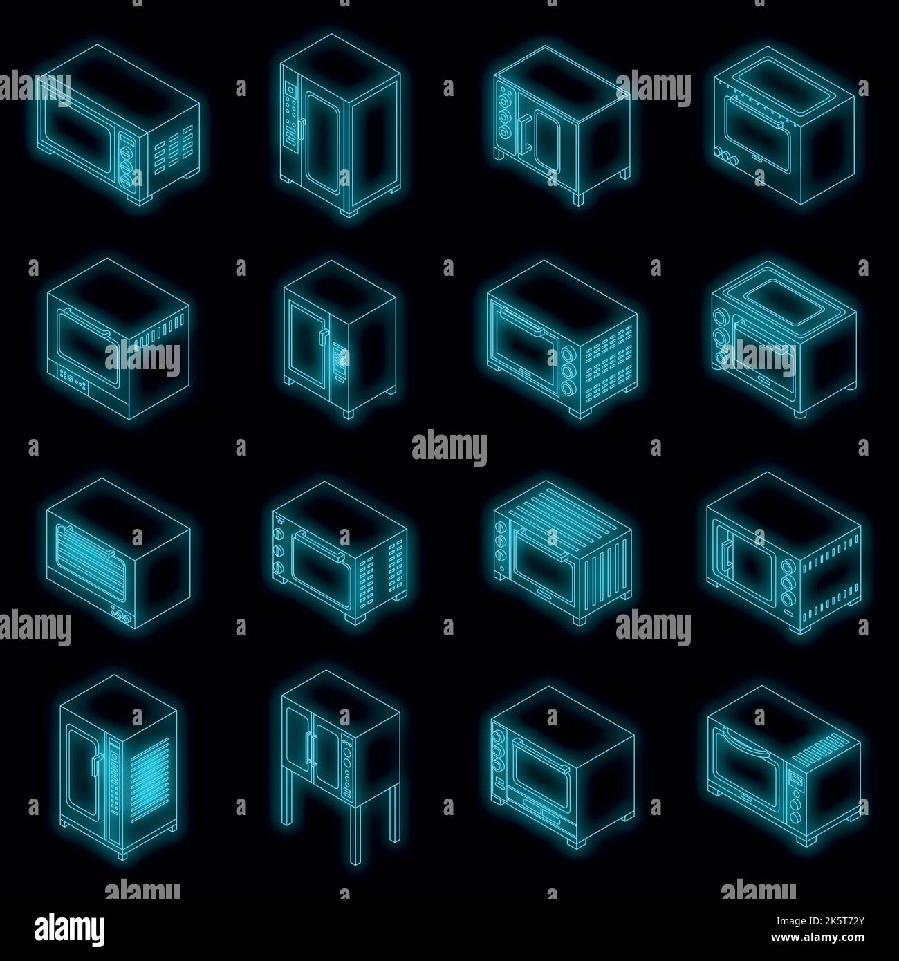 Convection oven icons set. Isometric set of convection oven vector ...
