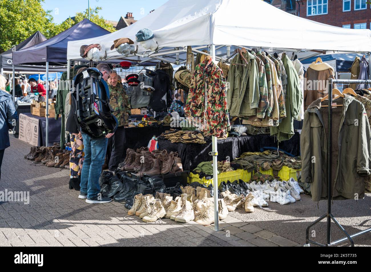 Market trader stall at the Saturday market. St Albans, Hertfordshire ...