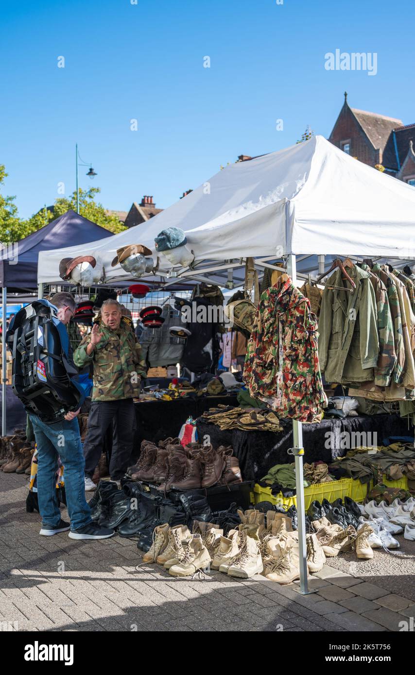Market trader stall at the Saturday market. St Albans, Hertfordshire ...