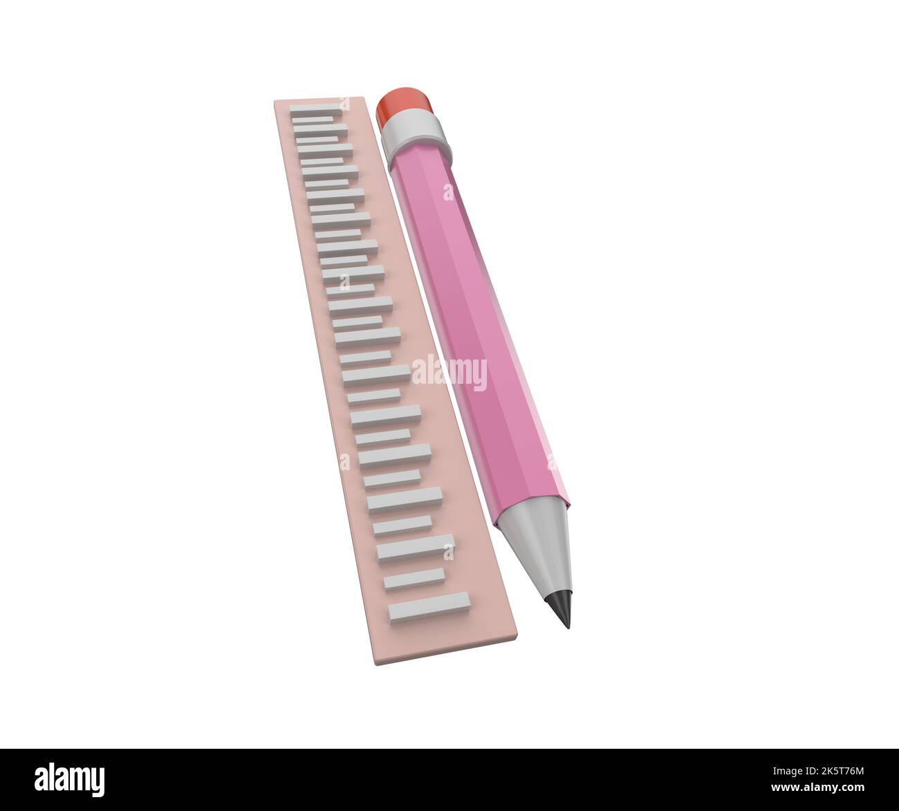 3d Illustration minimal Pencil and ruler Icon, education concept Stock ...