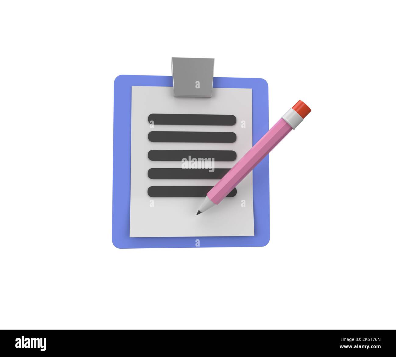 3d Illustration Clipboard and pencil with sheets of paper, document ...