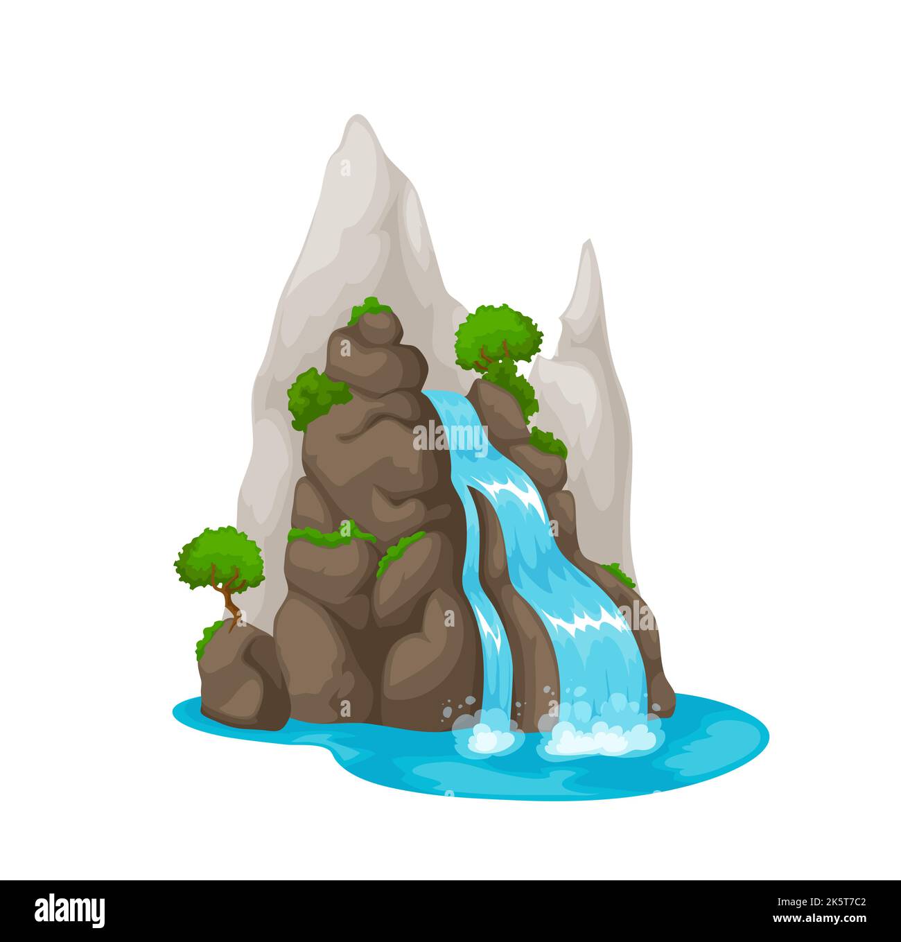 Cartoon waterfall and water cascade. Vector design element of natural ...