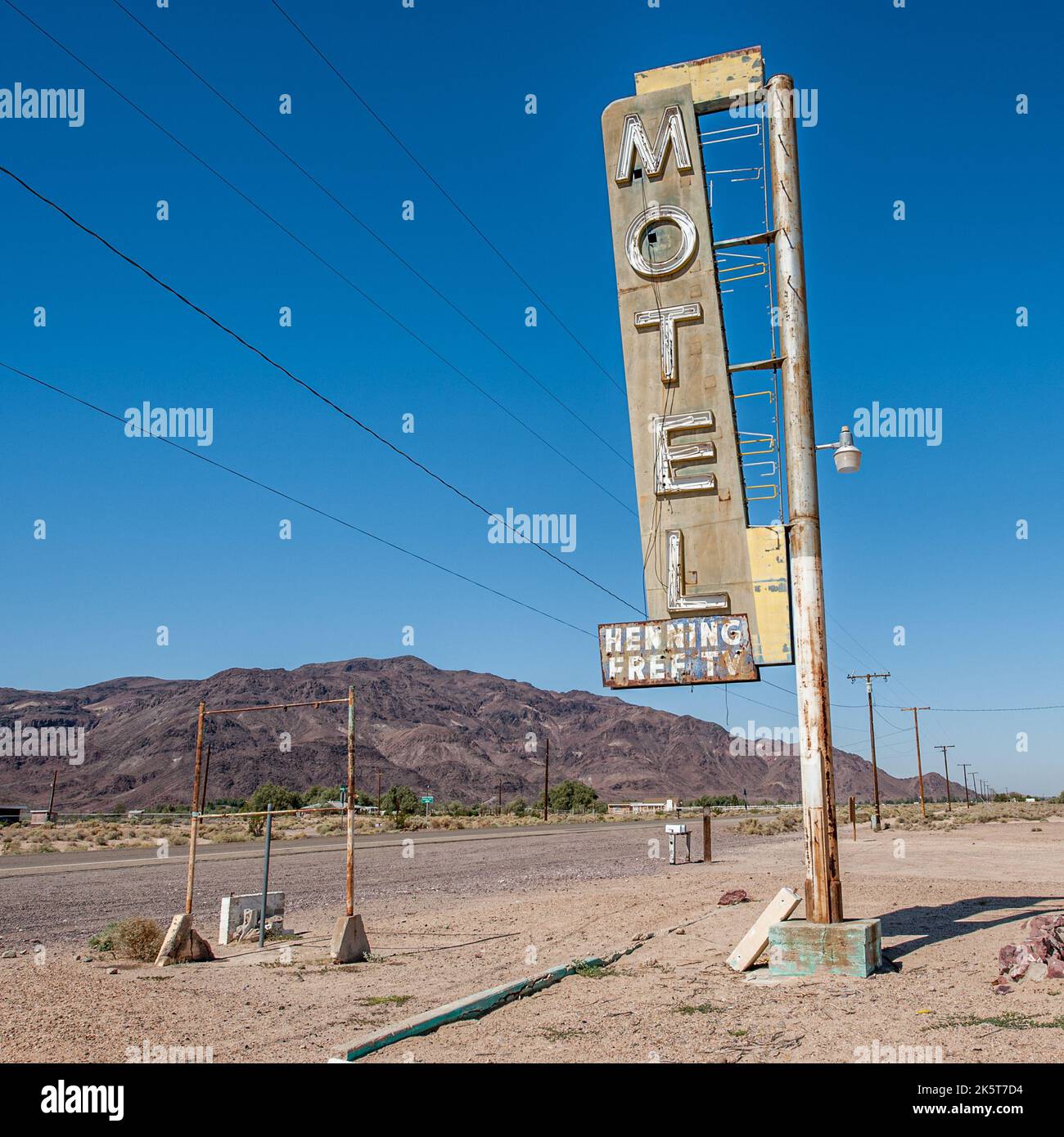 Old road sign for an abandoned motel in the Mojave Desert on Route 66 ...