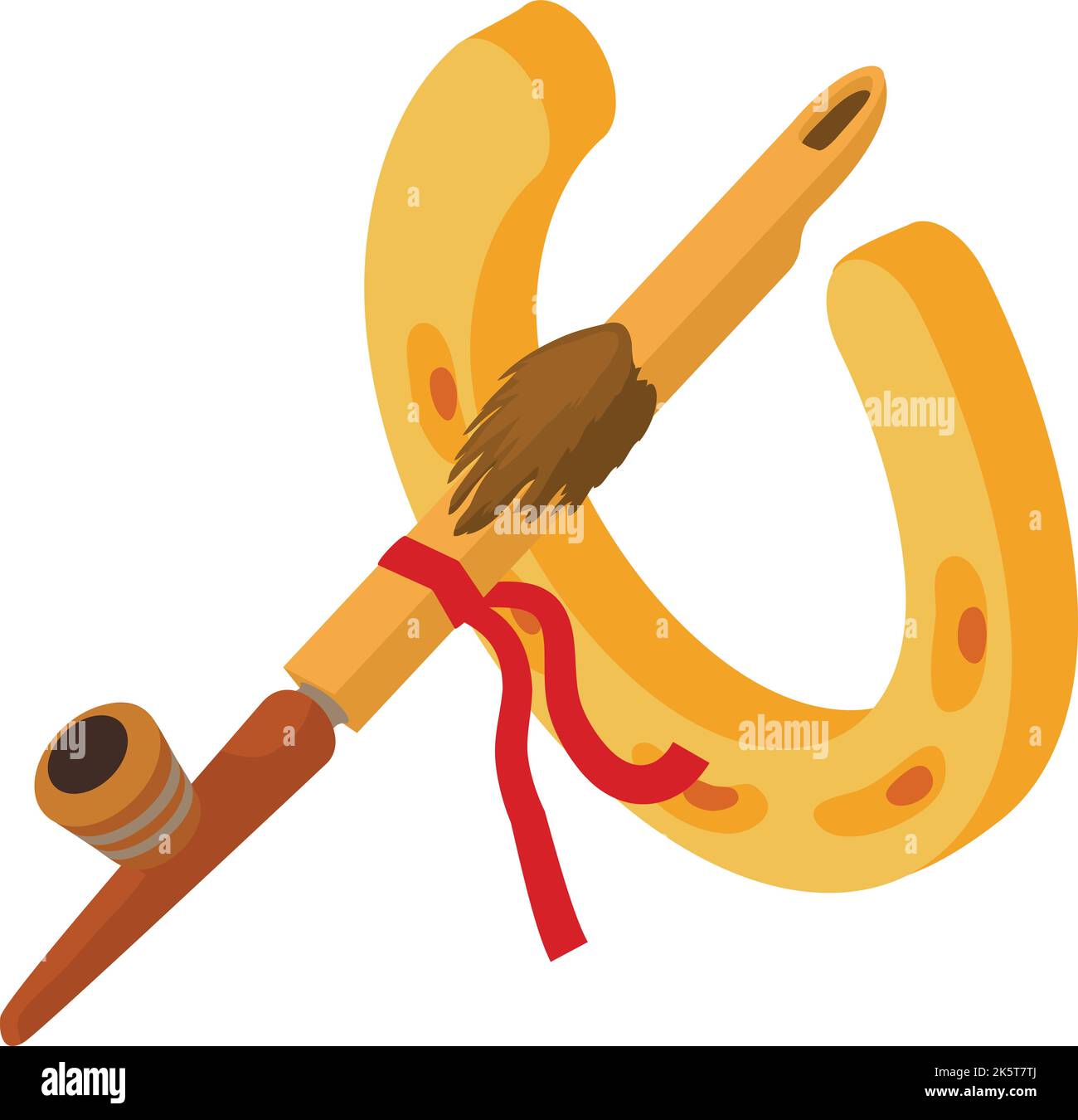 Indian attribute icon isometric vector. Ceremonial pipe and gold ...