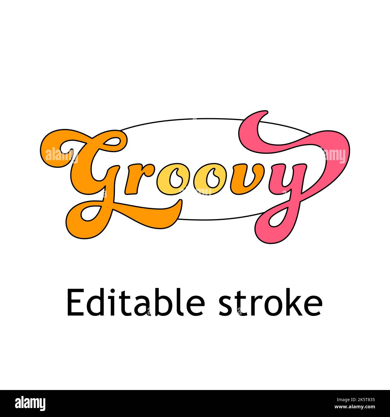 Funky Groovy lettering badge. Retro 70s sticker, psychedelic text ...