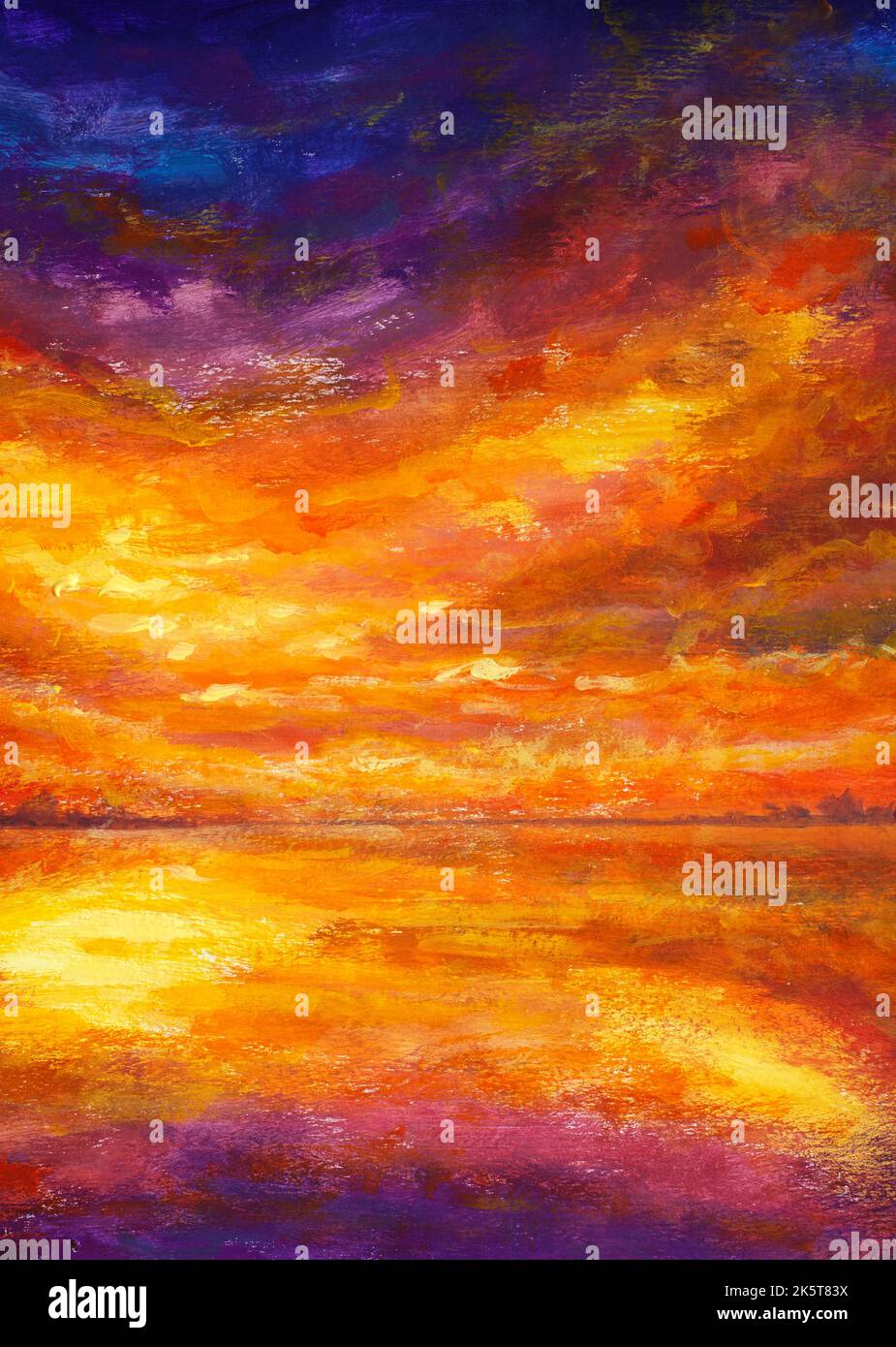 Emotional impressionism beautiful sunset over water Oil painting ...