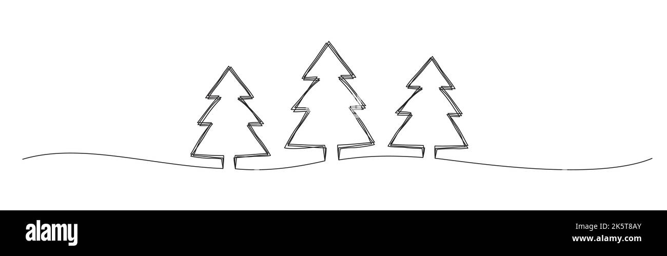 Tangled grungy scribble Christmas Pine Tree hand drawn with thin line ...