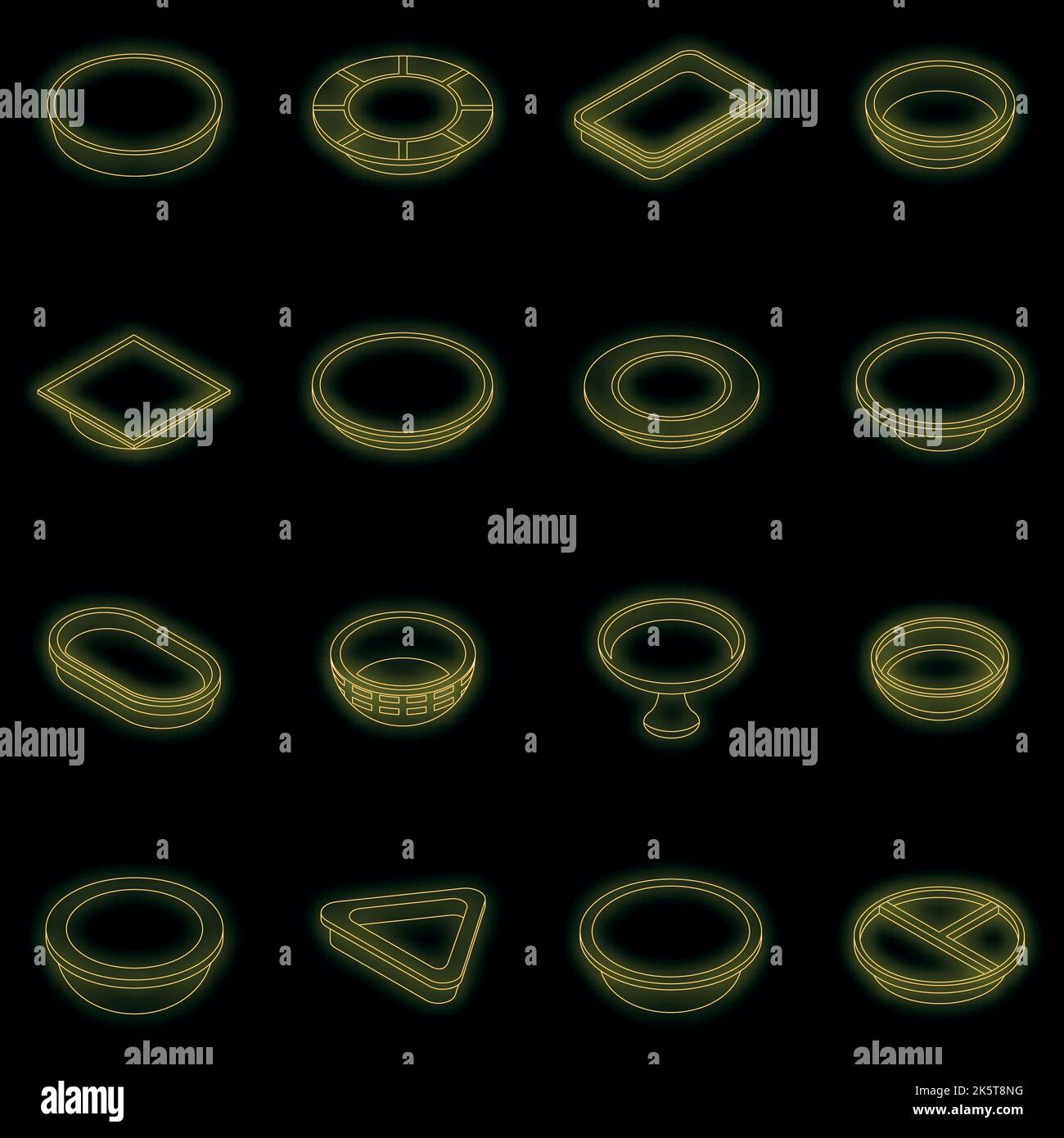 Plate icons set. Isometric set of plate vector icons neon color on ...