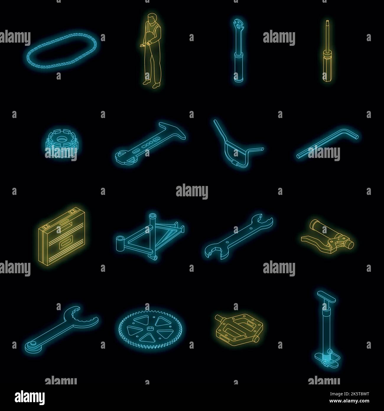 Bicycle repair icons set. Isometric set of bicycle repair vector icons ...