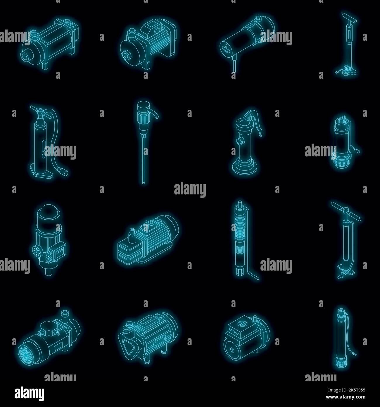 Pump icons set. Isometric set of pump vector icons neon color on black ... Pump icons set. Isometric set of pump vector icons neon color on black ...