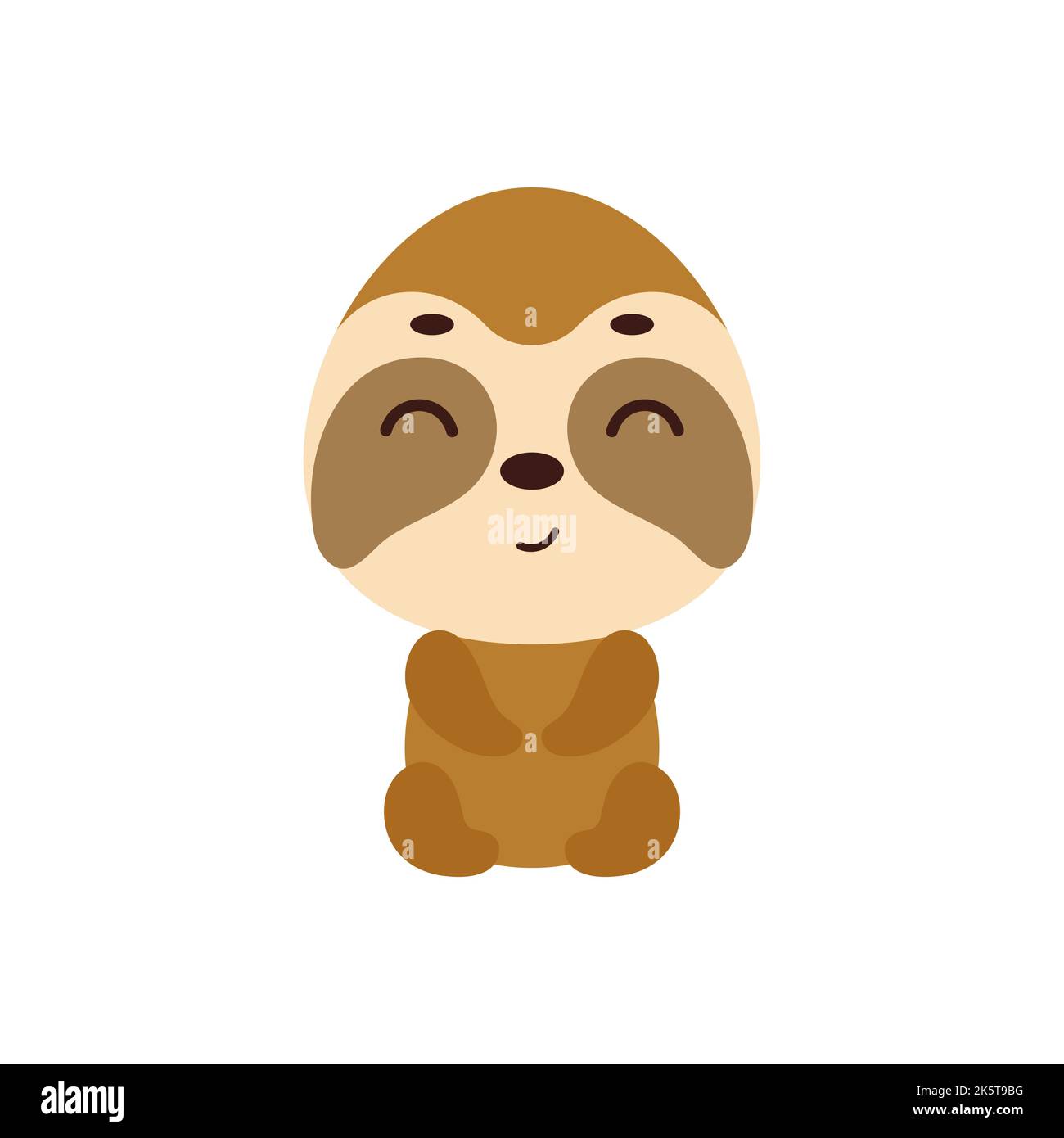 Cute little sitting sloth on white background. Cartoon animal character ...