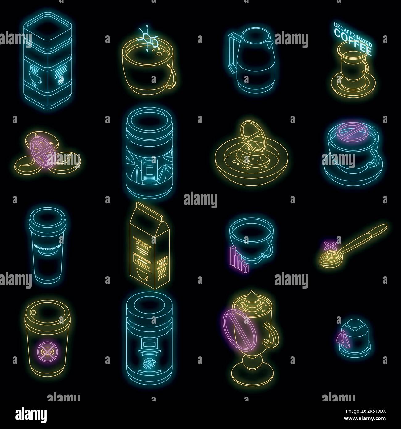 Decaffeinated coffee icons set. Isometric set of decaffeinated coffee ...