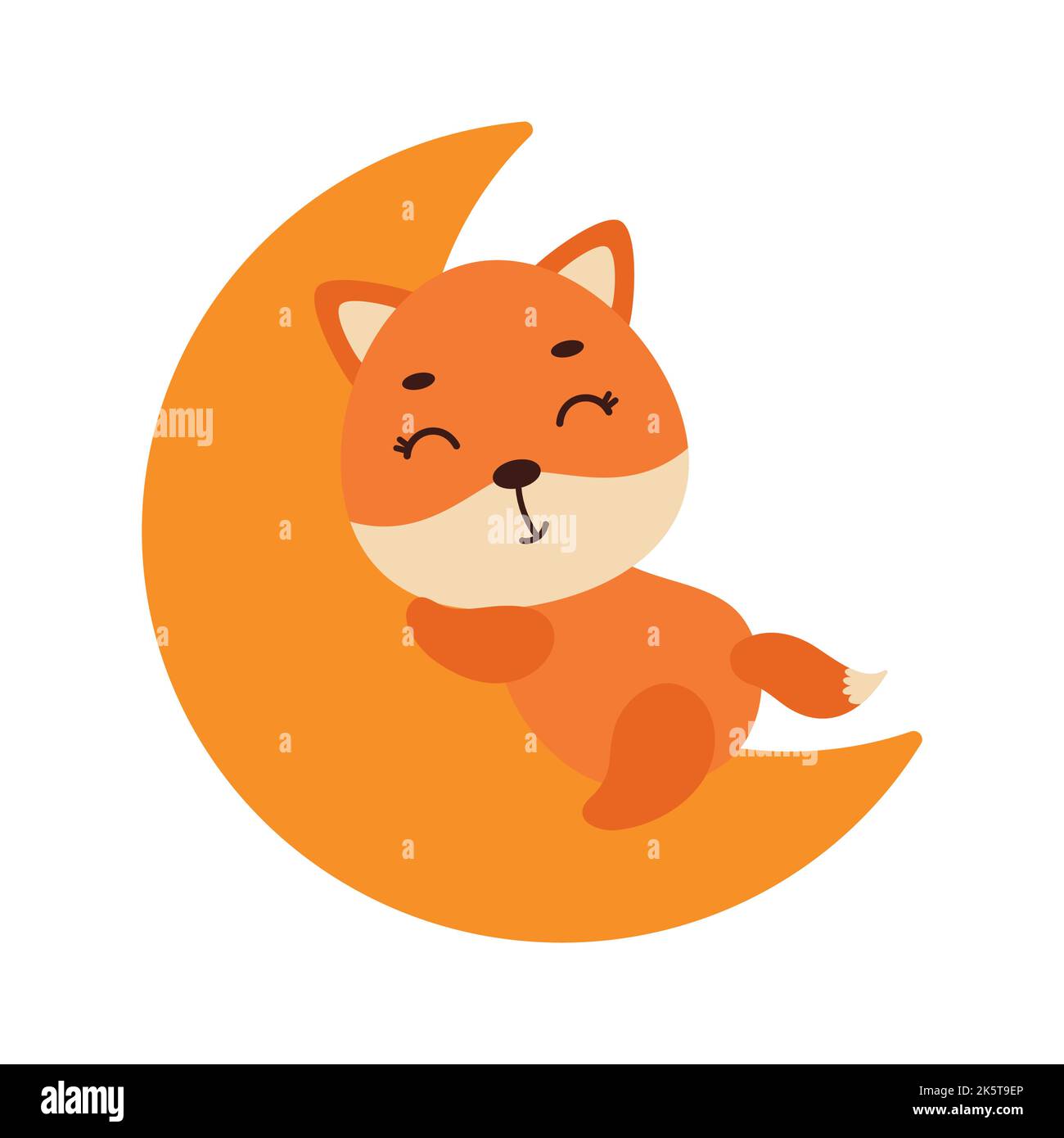 Cute little fox sleeping on moon. Cartoon animal character for kids t ...