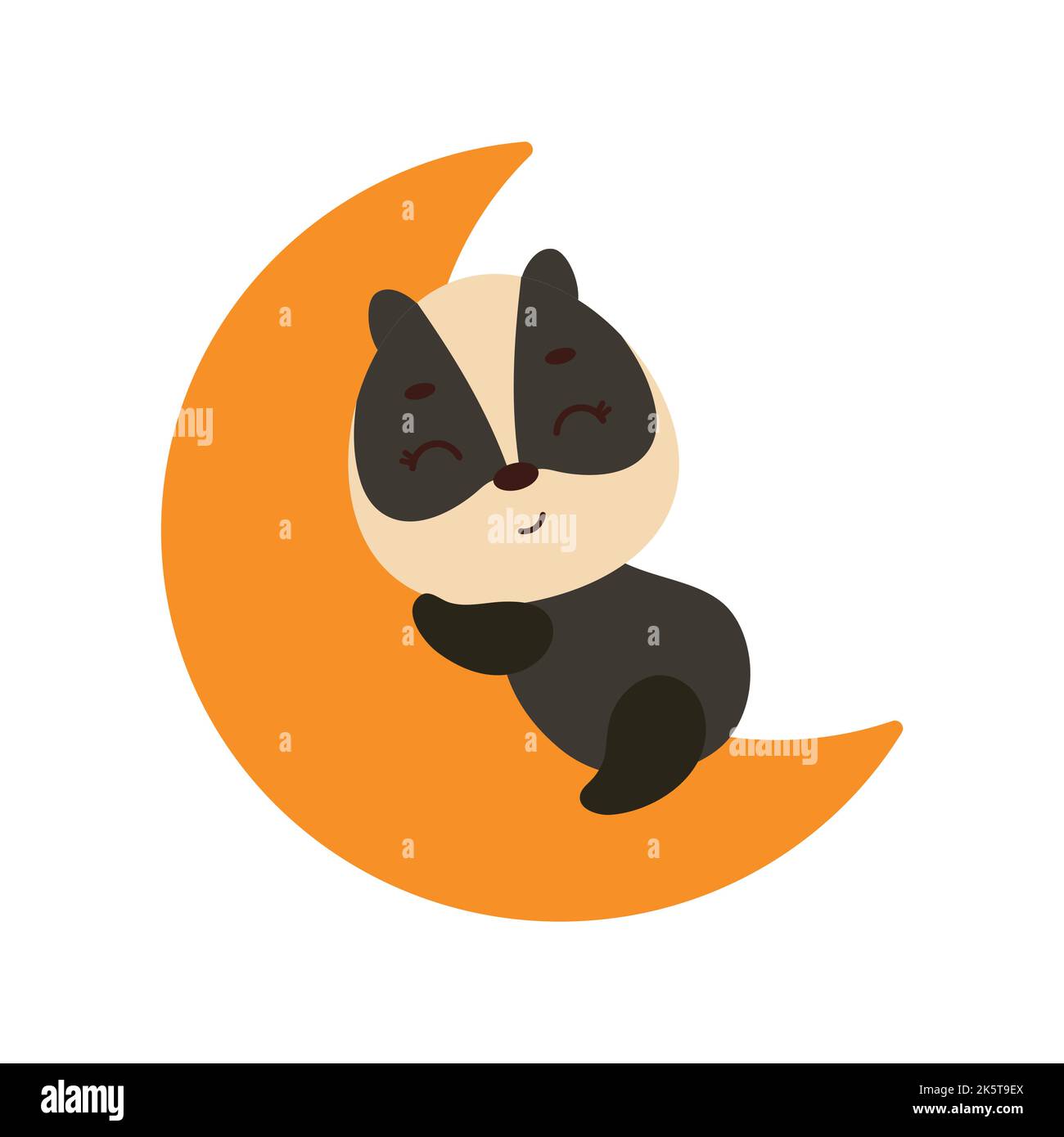 Cute little badger sleeping on moon. Cartoon animal character for kids ...