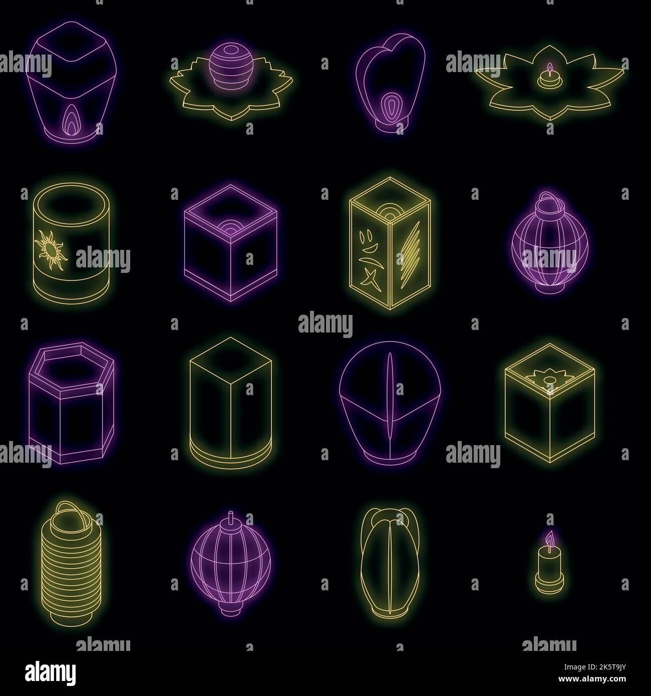 Floating lantern icons set. Isometric set of floating lantern vector ...