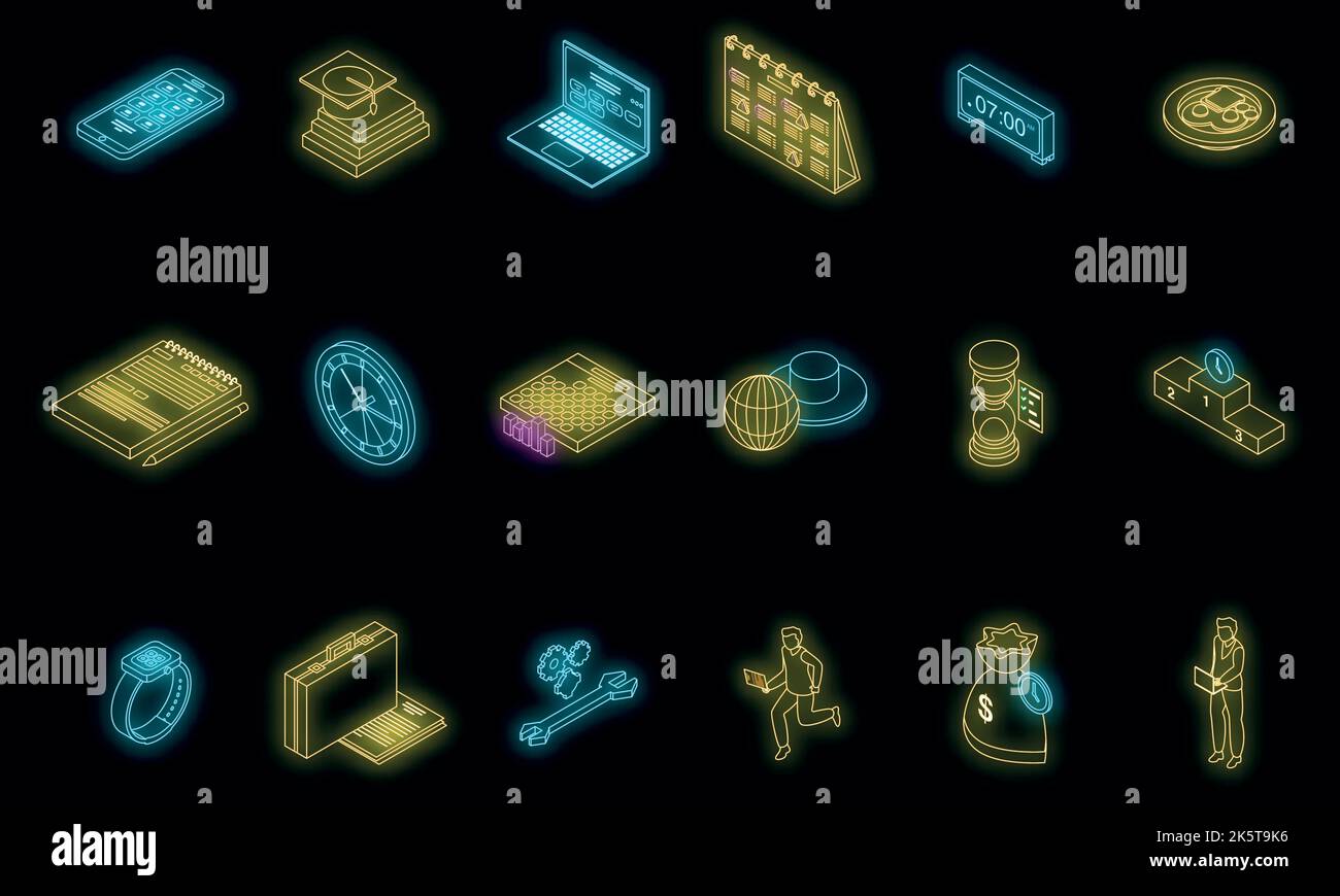 Time management icons set. Isometric set of time management vector ...