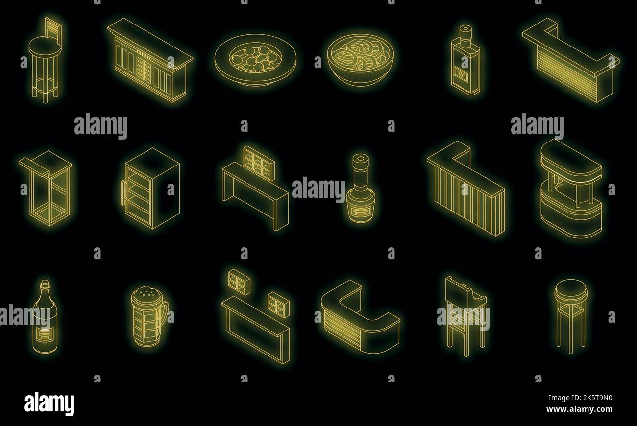 Bar counter icons set. Isometric set of bar counter vector icons neon ...