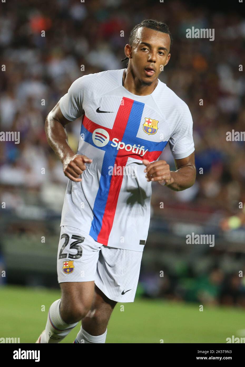 Erling Haaland of Manchester city and Jules Kounde of FC Barcelone ...