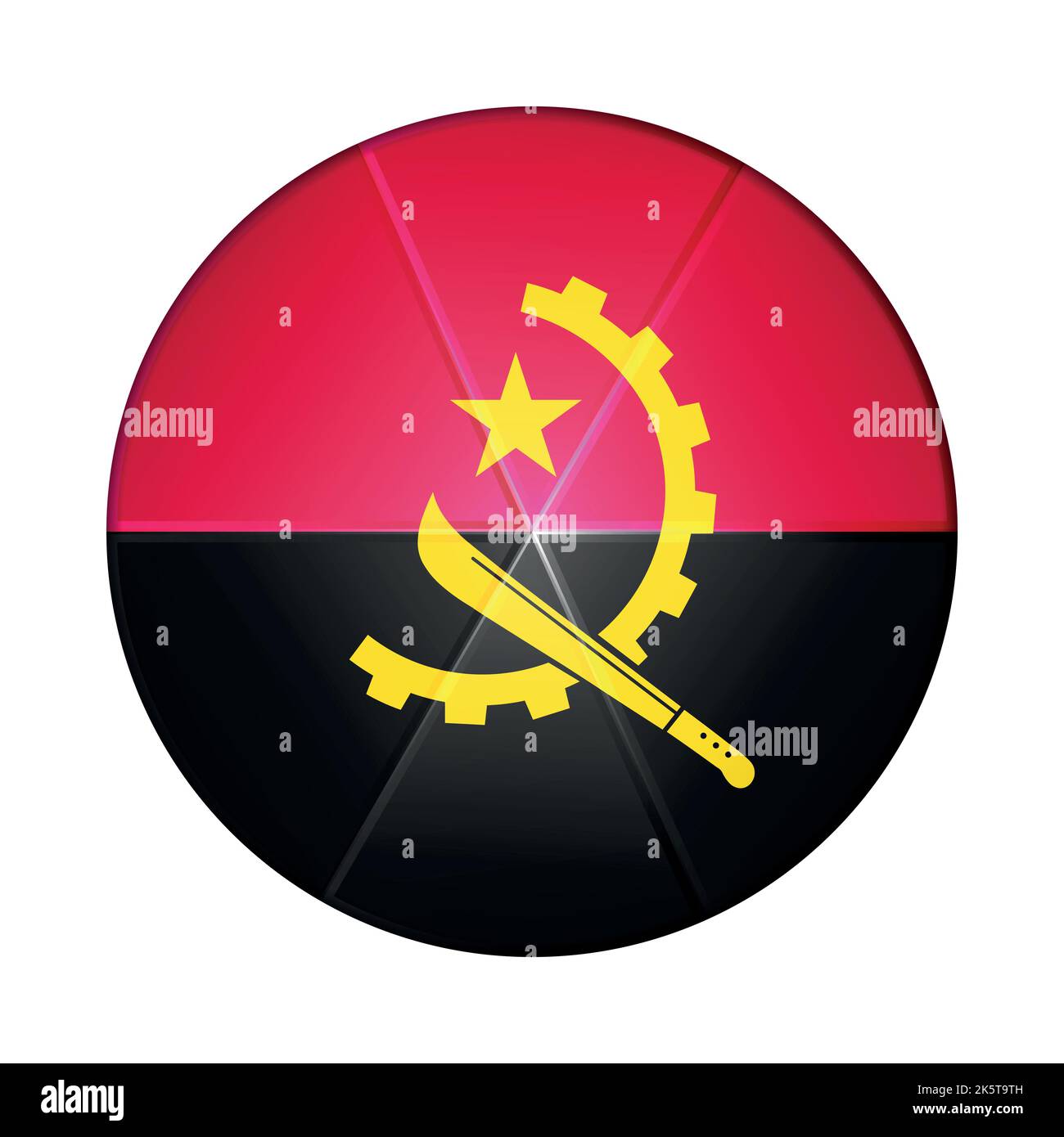 Round icon with flag of Angola. Glass light ball, sticker, sphere ...