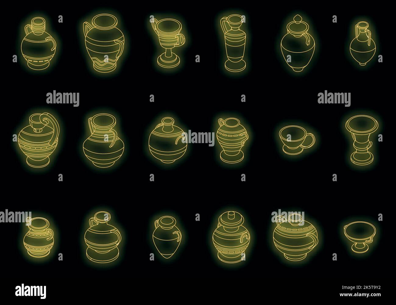 Amphora icons set. Isometric set of amphora vector icons neon color on ...