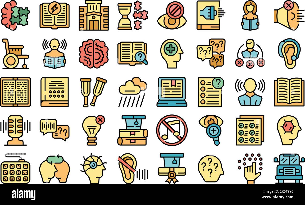 Learning disability icons set outline vector. Inclusive education ...