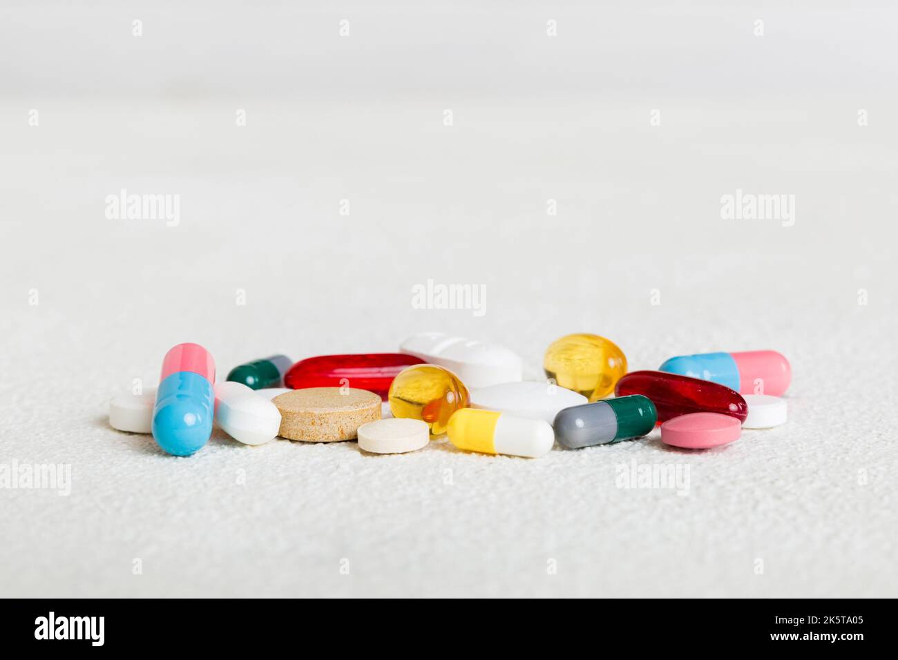 Many different colorful medication and pills perspective view. Set of ...