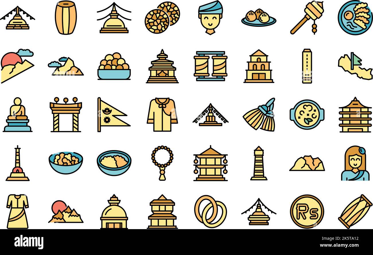 Kathmandu icons set outline vector. Nepal landmark. Tourism skyline ...