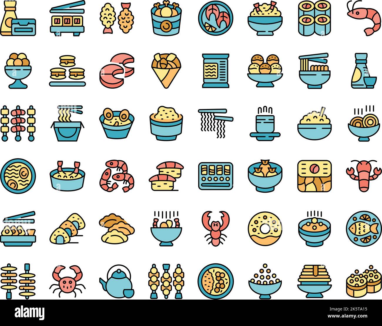 Japanese food icons set outline vector. Japan tempura. Asia mochi thin ...