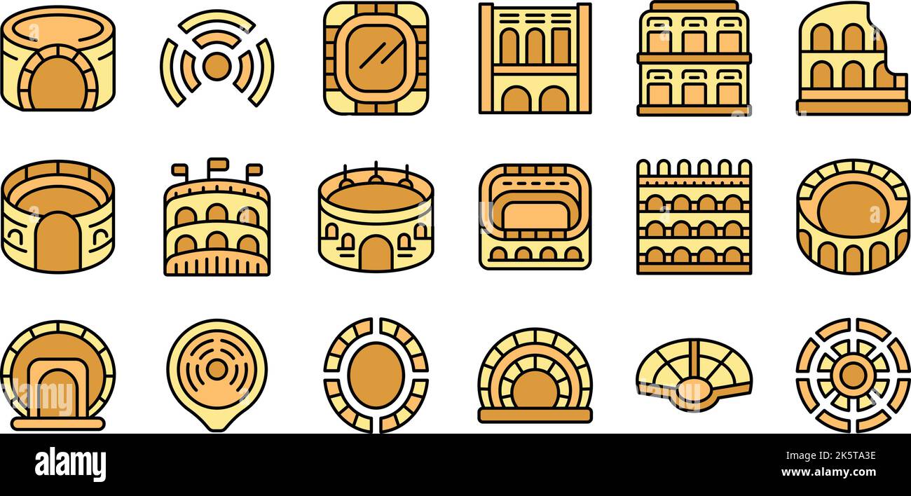 Amphitheater icons set outline vector. Arena italy. Architecture ...