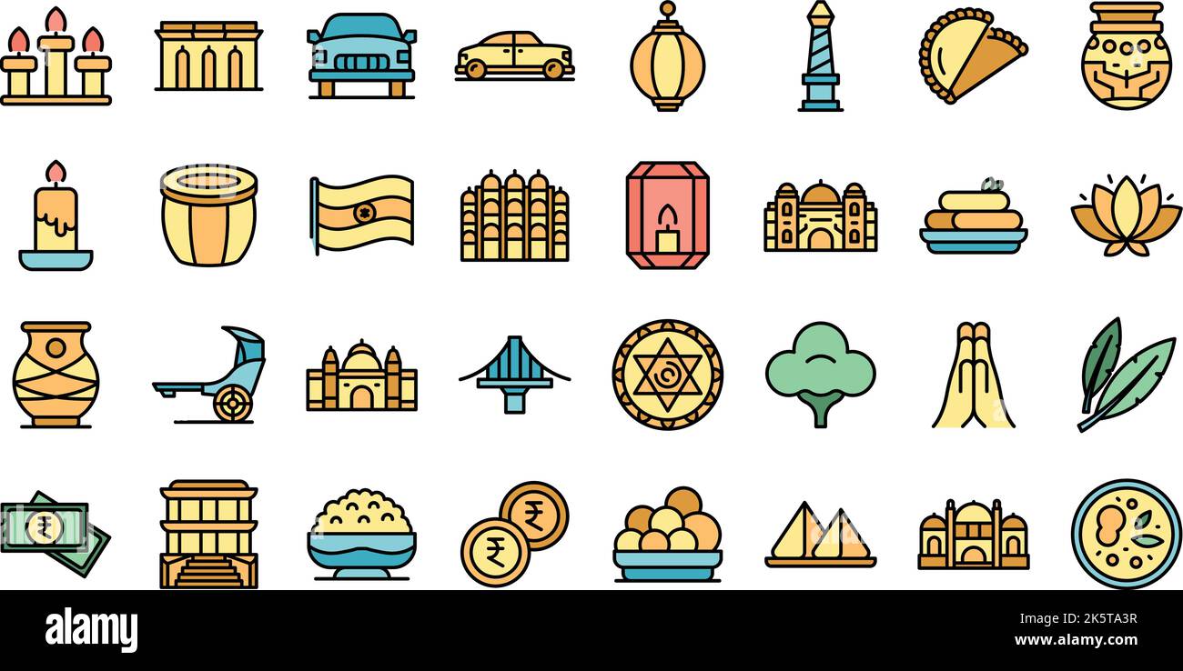 Kolkata icons set outline vector. India city. Memorial bridge thin line ...