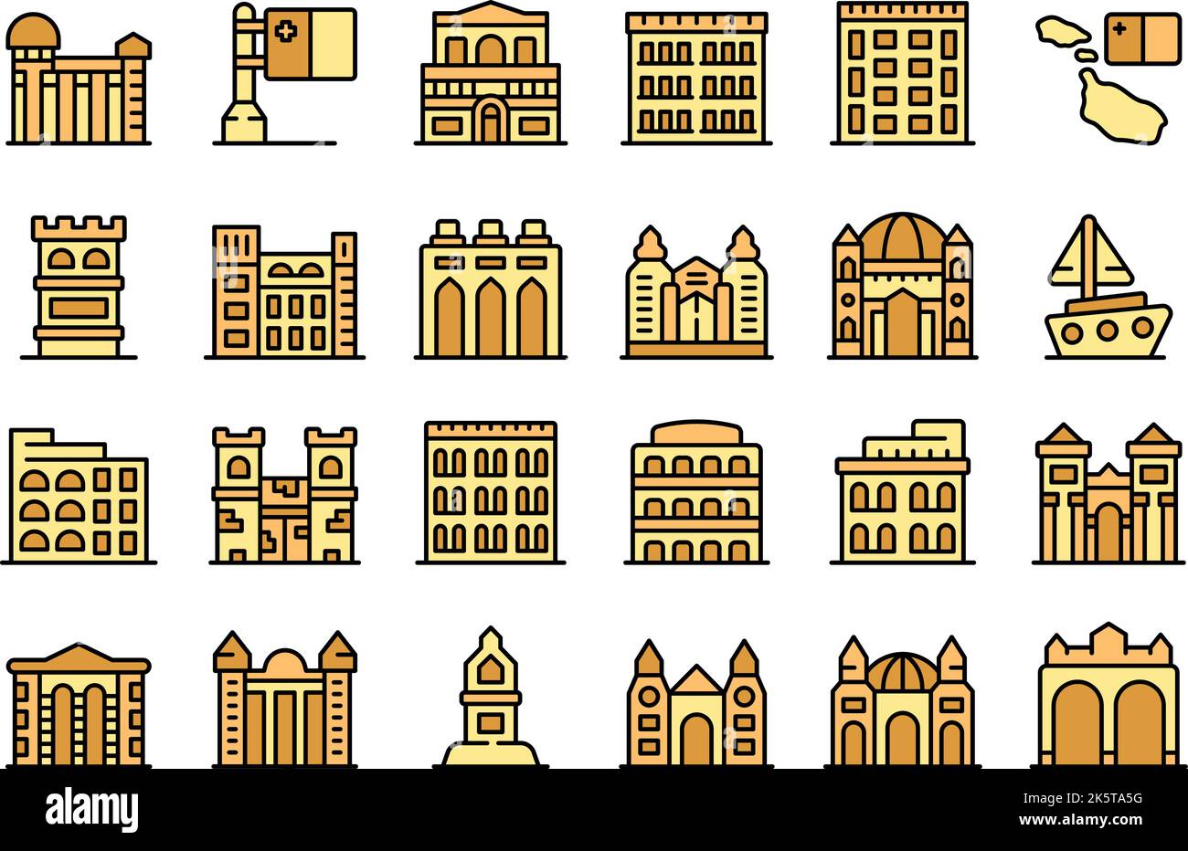 Malta icons set outline vector. Architecture building. Landmark skyline ...