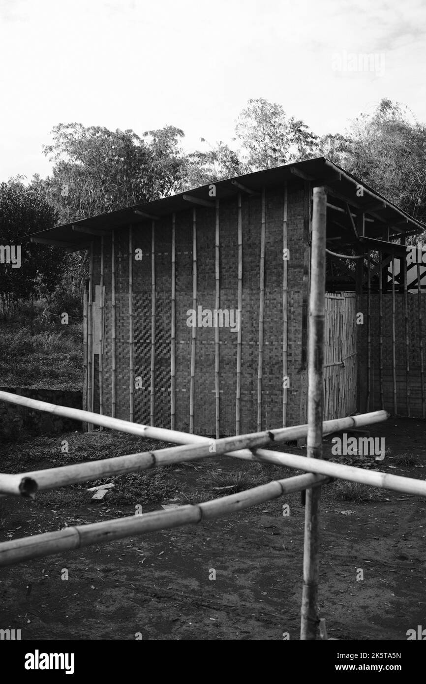 Storage shed, Monochrome photo of bamboo huts used as rice storage in ...