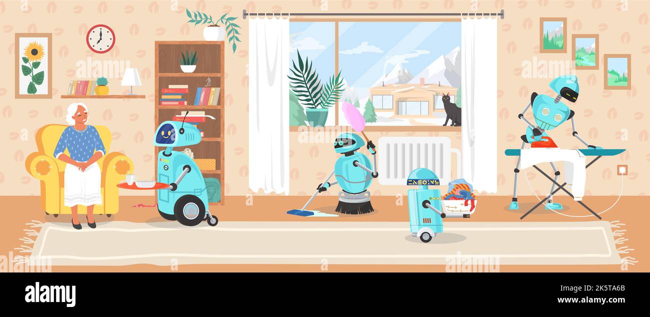 Robot assistant work at home vector illustration Stock Vector Image ...