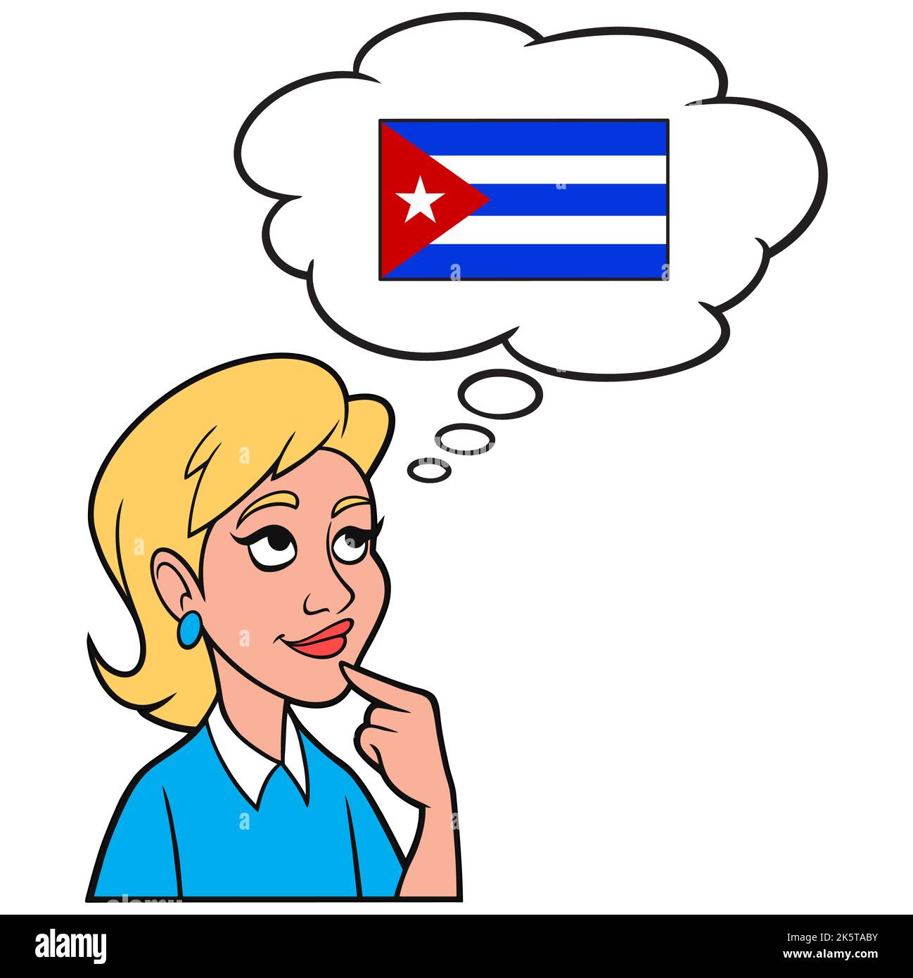 Girl thinking about Cuba - A cartoon illustration of a Girl thinking ...