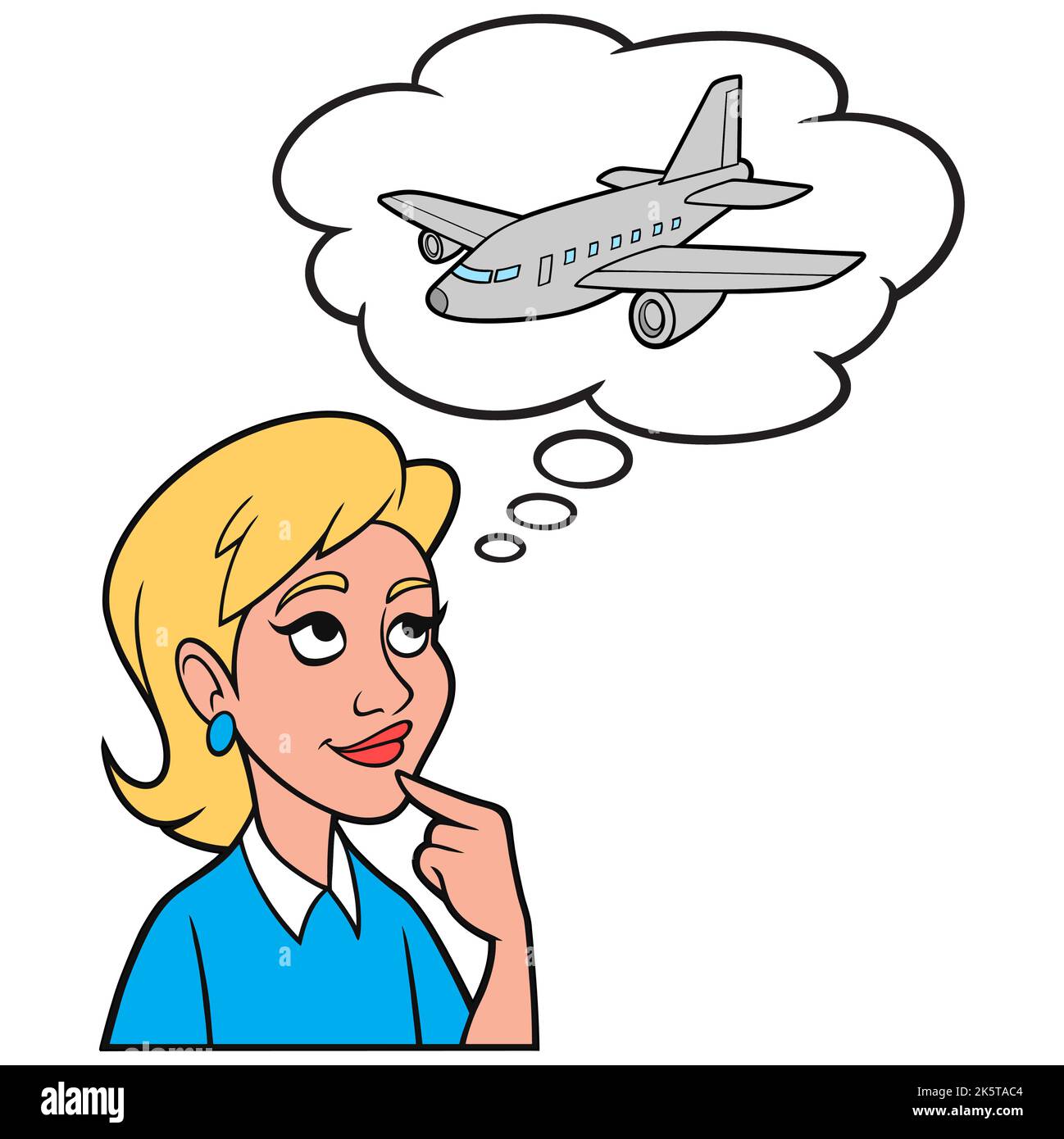 Girl thinking about a Jet Plane - A cartoon illustration of a Girl ...
