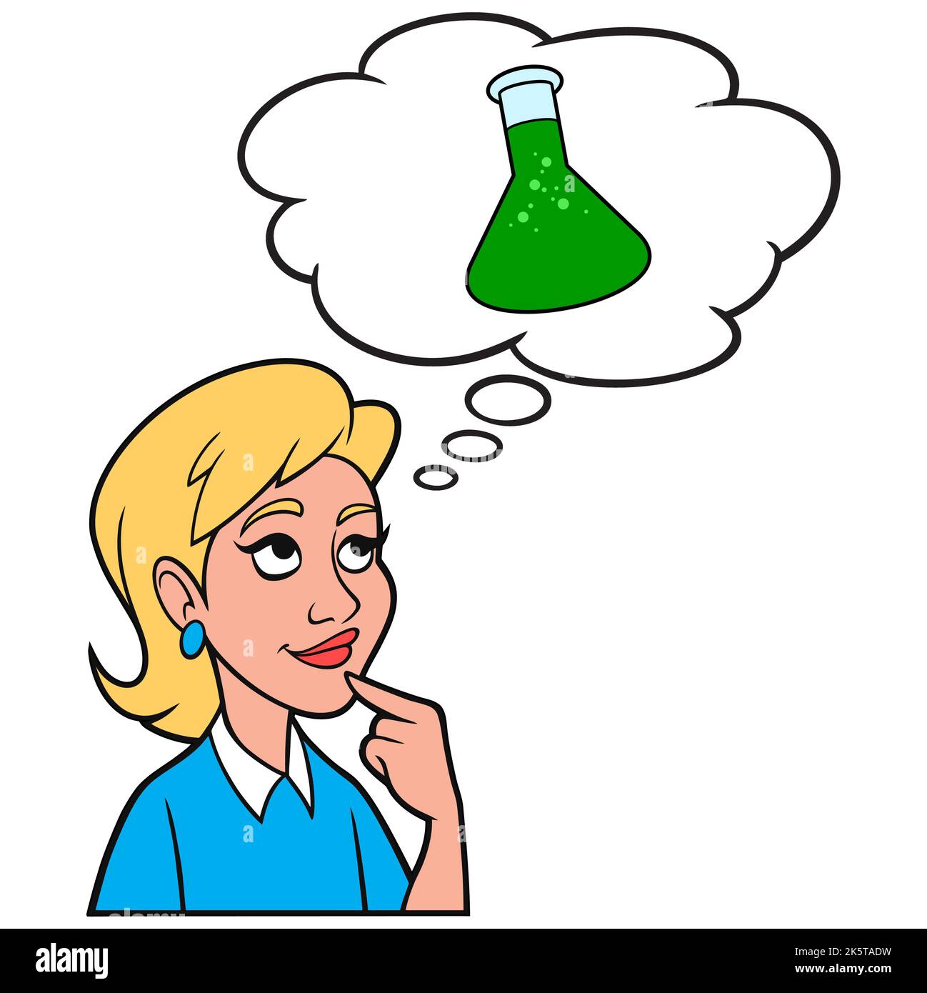 Girl thinking about Chemistry - A cartoon illustration of a Girl thinking about Chemistry and ...