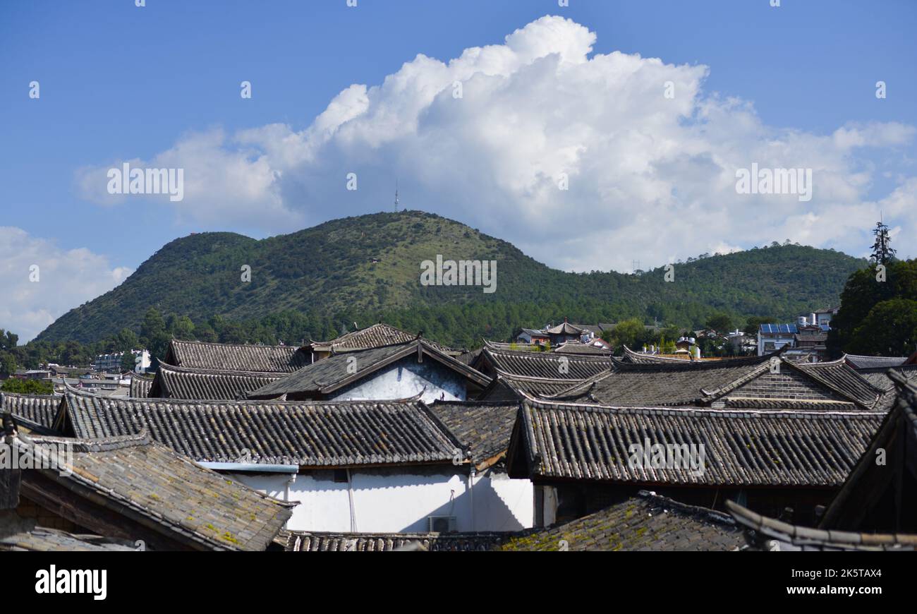An aerial view of Old Town of Lijiang - the historic center of Lijiang ...