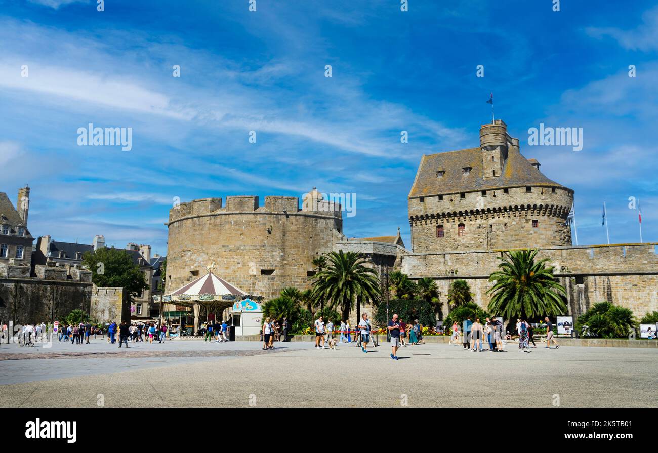 View of the fortified entrance and castle to the medieval town of Saint ...