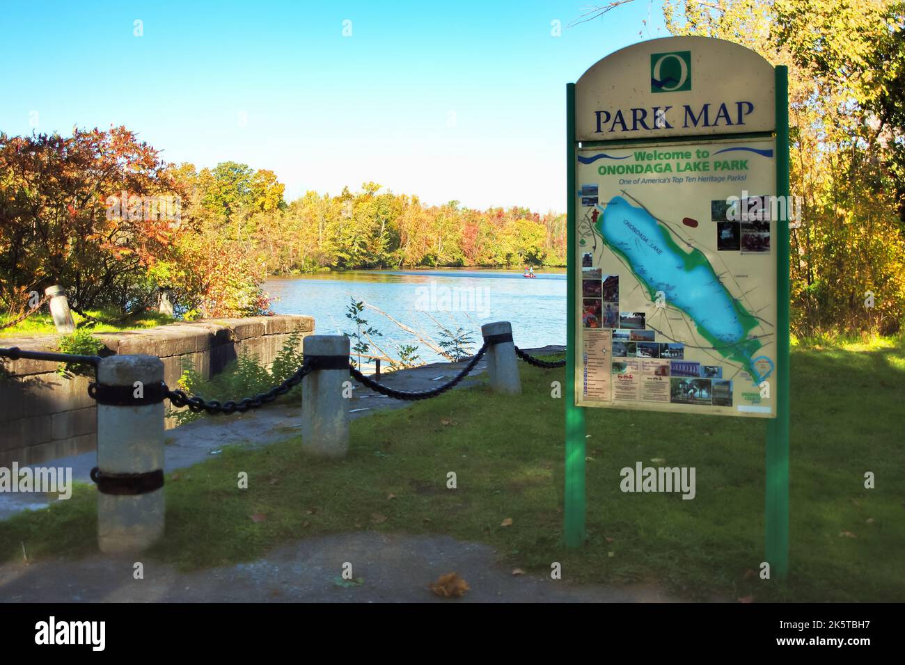 Liverpool, New York, USA. October 9, 2022. Information sign at Onondaga ...