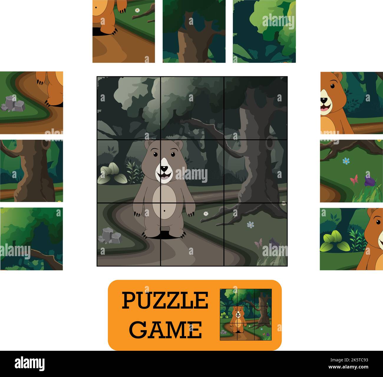 Puzzle Game for children with animals, Bear in a deep forest children's ...