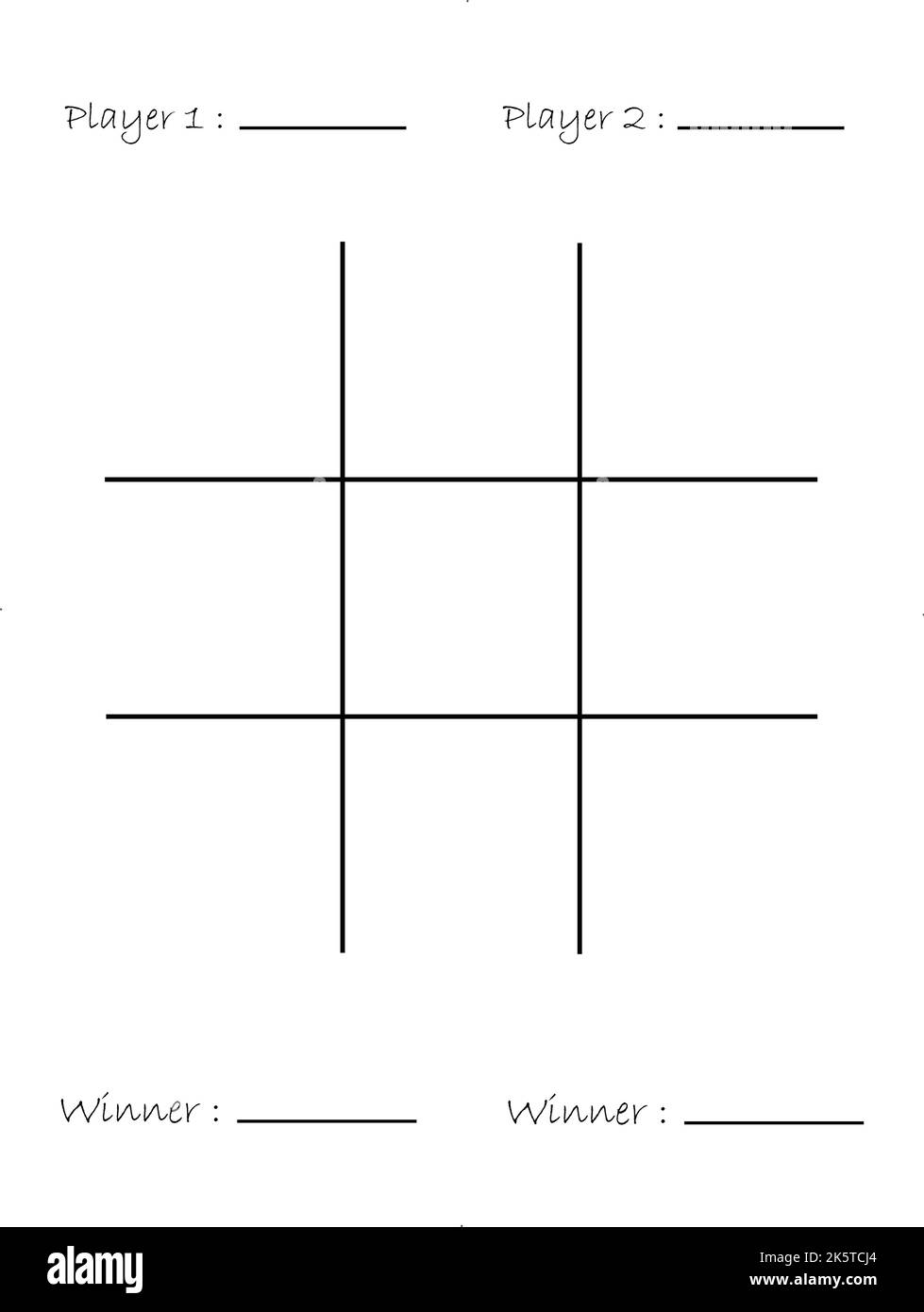 Tic Tac Toe table, kids activity page with player name and winner name ...