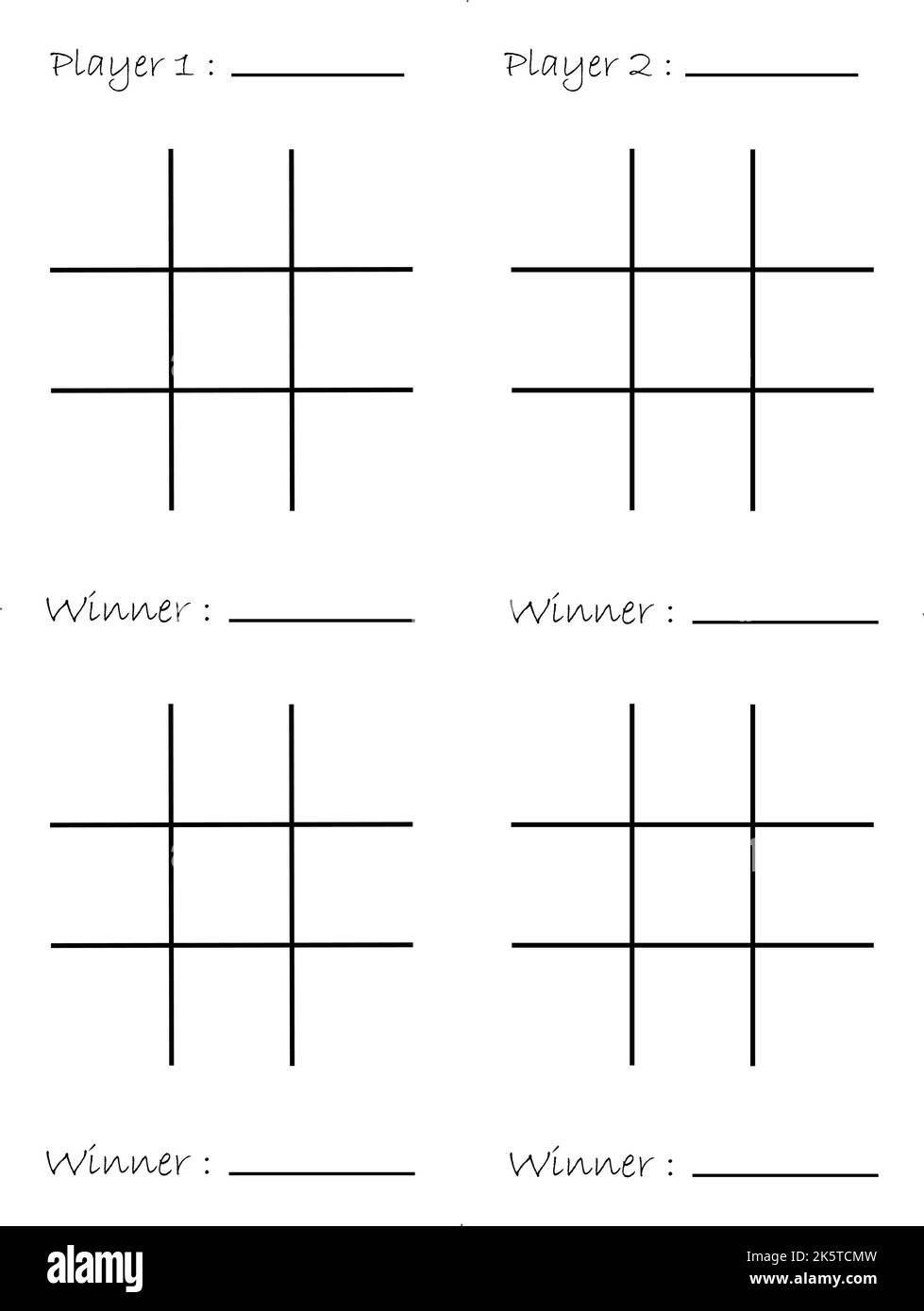 Tic Tac Toe table, kids activity page with player name and winner name ...