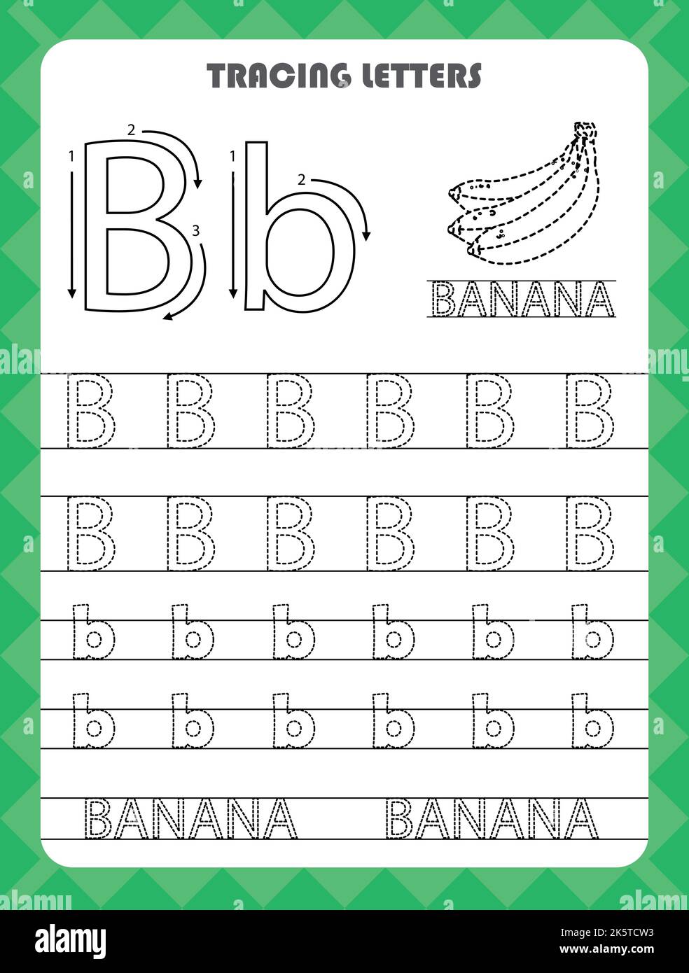 Trace letters of English alphabet and fill colors Uppercase and lowercase B. Handwriting ...