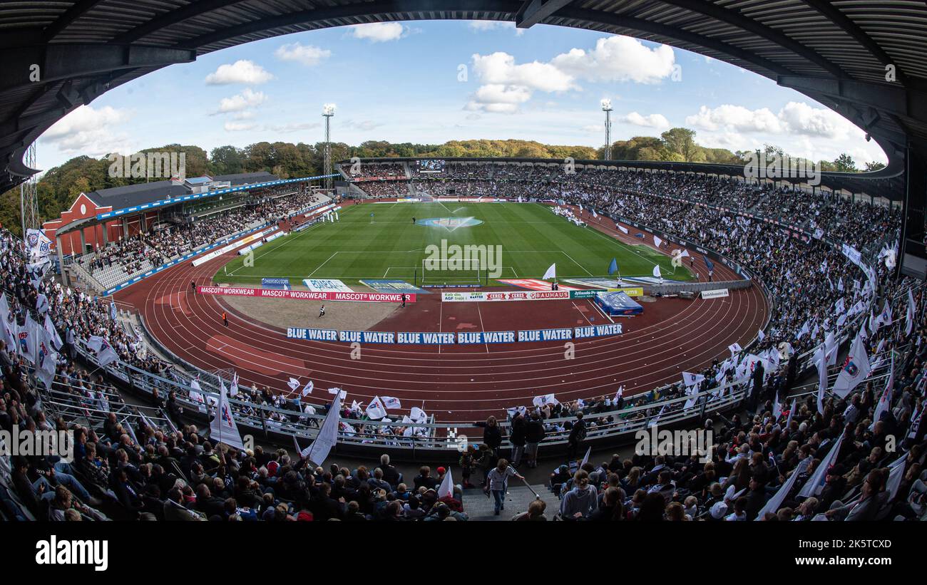 Aarhus, Denmark. 09th Oct, 2022. Football fans of AGF seen on the ...