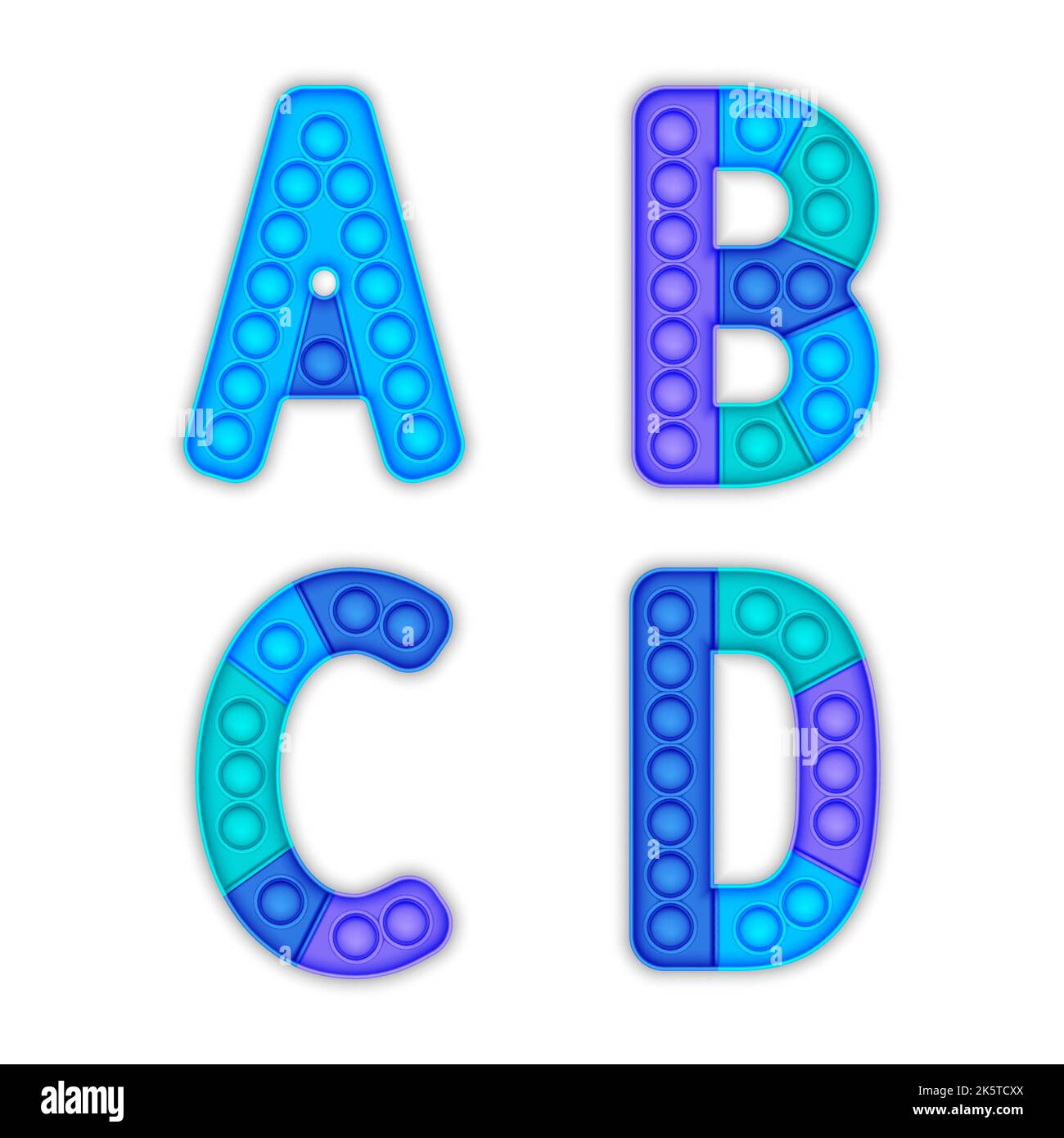 A set of blue realistic pop it toys in the form of an alphabet Stock ...