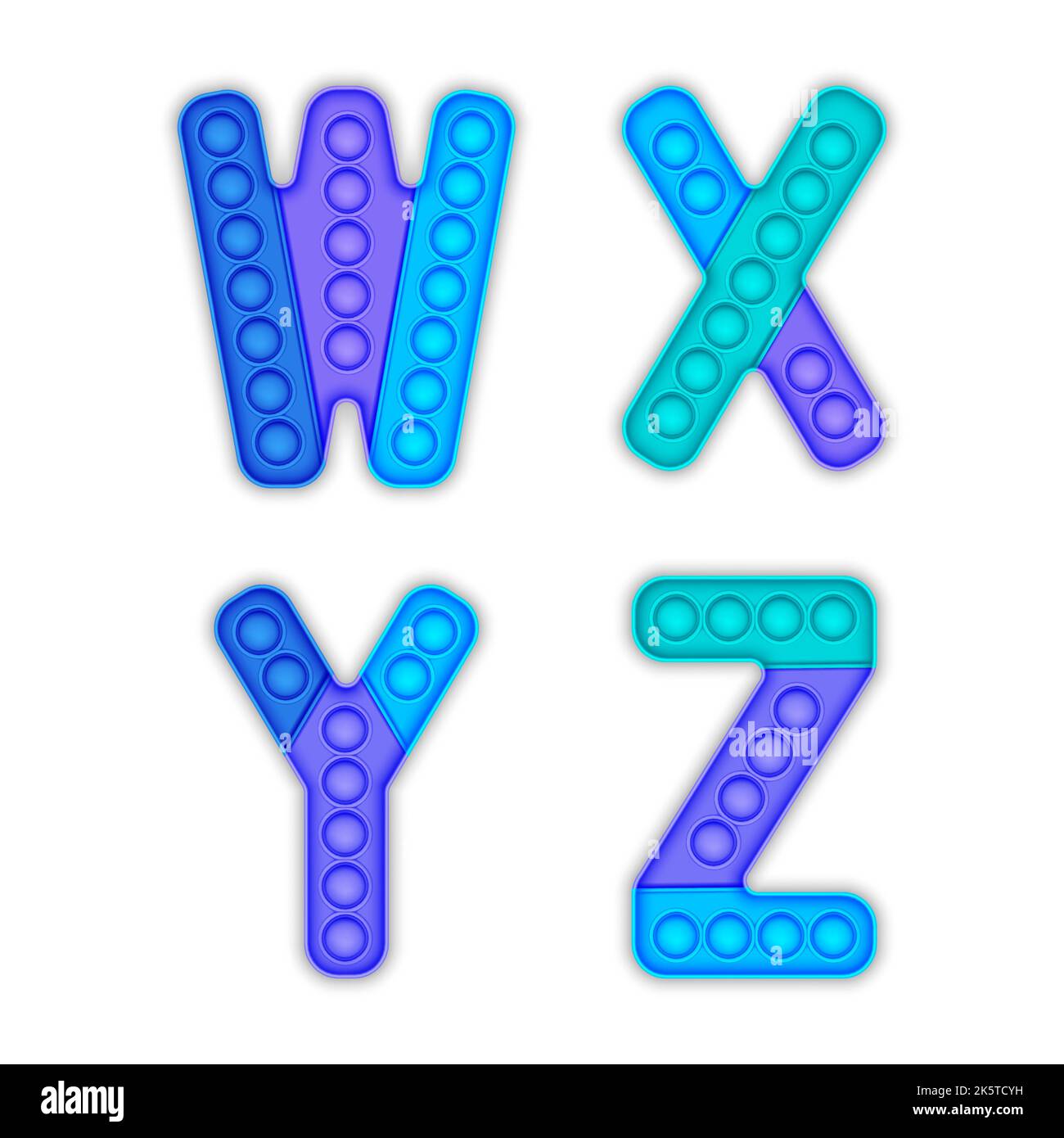 A set of blue realistic pop it toys in the form of an alphabet Stock ...