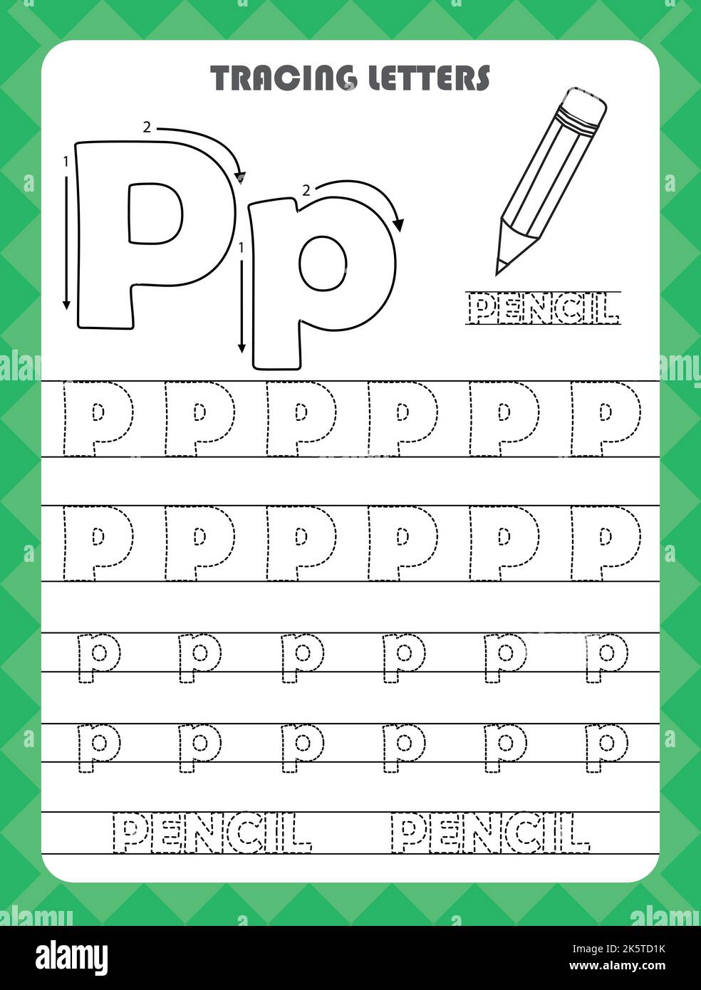Trace letters of English alphabet and fill colors Uppercase and lowercase P. Handwriting ...