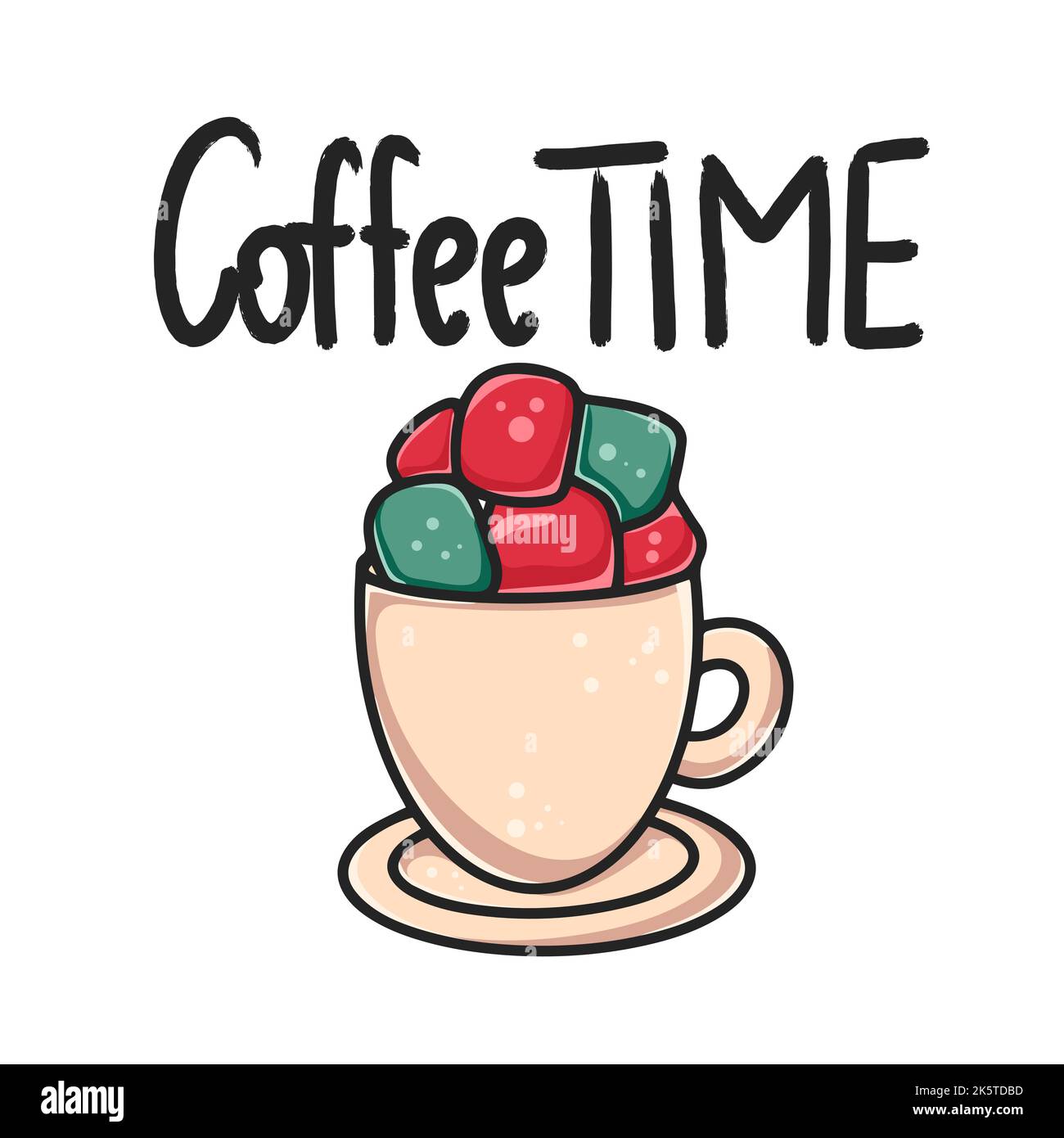 Coffee time handwritten phrase and cup with hot drink. Mug of coffee ...