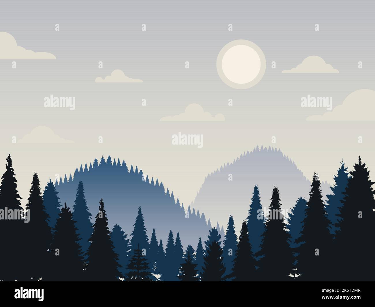 Landscape Blue Pine Forest Flat Design - Nature Background Illustration ...