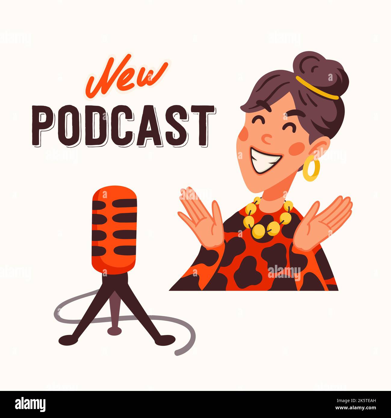 New podcast, Blogger girl, making content for a podcast vector ...